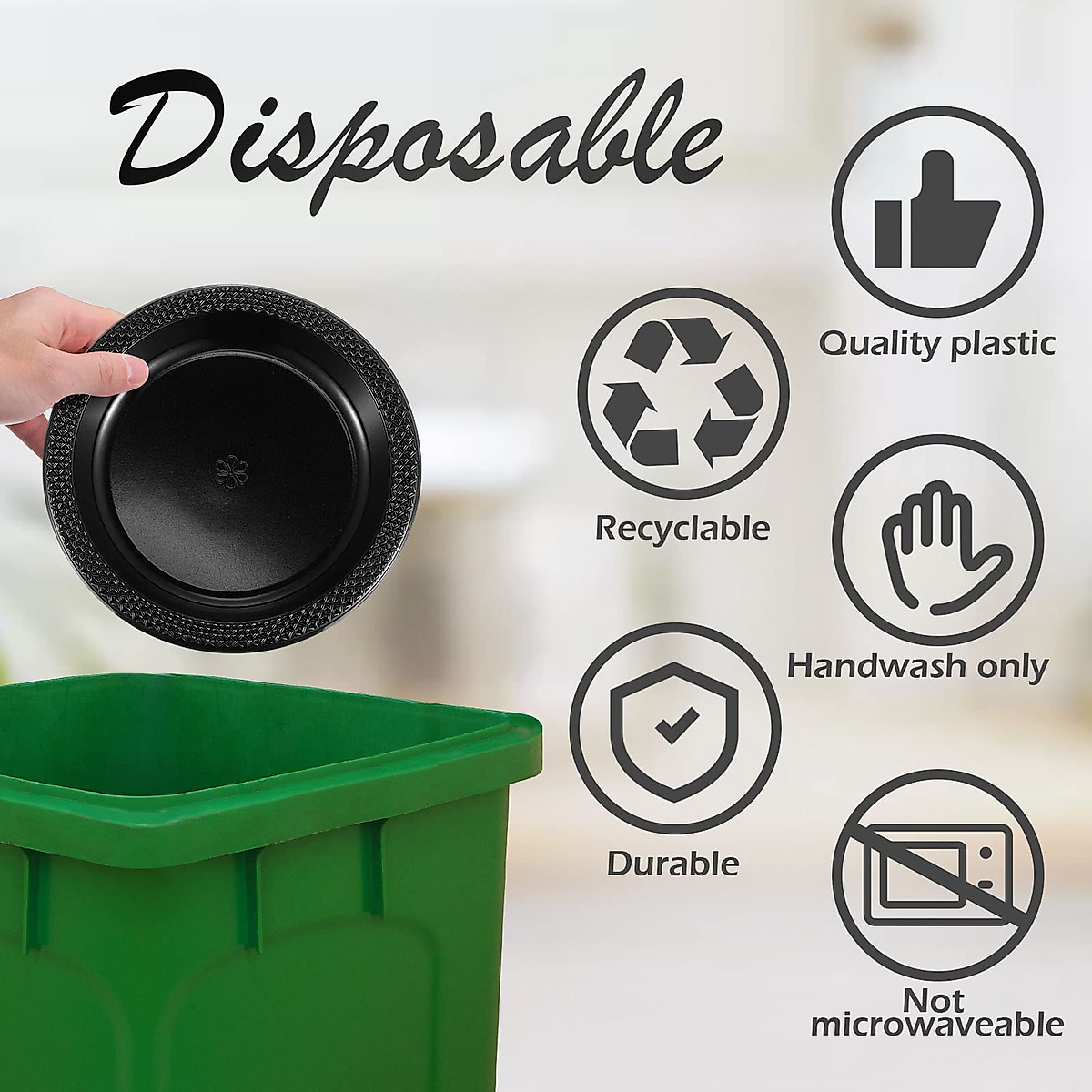 200 Pieces Black Plastic Plates Bulk Disposable Round Plates Black Party Supplies 6 Inch 7 Inch Plates Set for Salad Dessert Cake Home Birthday Wedding Party Event Picnic Dinner BBQ Plates Pack