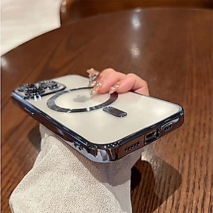 ZIYE Magnetic Case for iPhone 14 Pro Max Case [Compatible with MagSafe] Camera Lens Protector Plating Luxury Cover for Women Men Clear Soft TPU Shockproof Protective Phone Case - Black