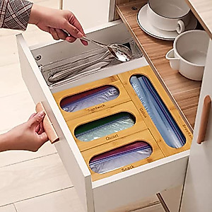 Bamboo Ziplock Bag Organizer for Drawer, BreeRainz Zip Lock Sandwich Bag Organizer, Food Storage Bag Organizer Combo for Quart Slider Gallon Snack Sizes
