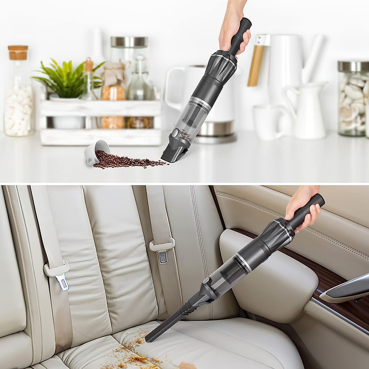 Handheld Vacuum, Cordless Portable Hand Vacuum with 12Kpa Powerful Suction, Lightweight Car Vacuum Cleaner with Upgraded Brushless Motor, Charging Dock, Car Charger