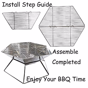 Portable Charcoal Grill Foldable Barbecue Grill with a Package Bag, Small BBQ Grill for Outdoor Stainless Steel - Hexagon
