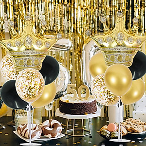 TONIFUL Table Centerpiece Balloons Stand Kit Include Black Gold Latex Confetti Balloons and Foil Crown Balloon for Birthday 2024 Graduation Anniversary Halloween New Year's Eve Party Decoration