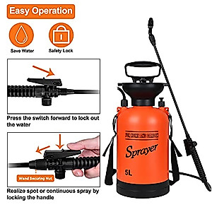 iPower 1.35 Gallon Lawn Garden Pump Sprayer Adjustable Shoulder Strap, Pressure Relief Valve, with 6.5 Inch Hand Pruner Combo, Stainless Steel Blades, Spray Bottle & Yellow, Yellow