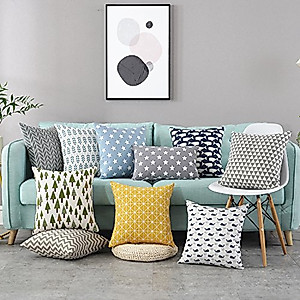 TAOSON Five-Pointed Star Pattern Cushion Cover Pillow Cover Pillowcase Cotton Canvas Pillow Sofa Throw White Printed Linen with Hidden Zipper Closure Only Cover No Insert 18x18 Inch 45x45cm Deep Grey