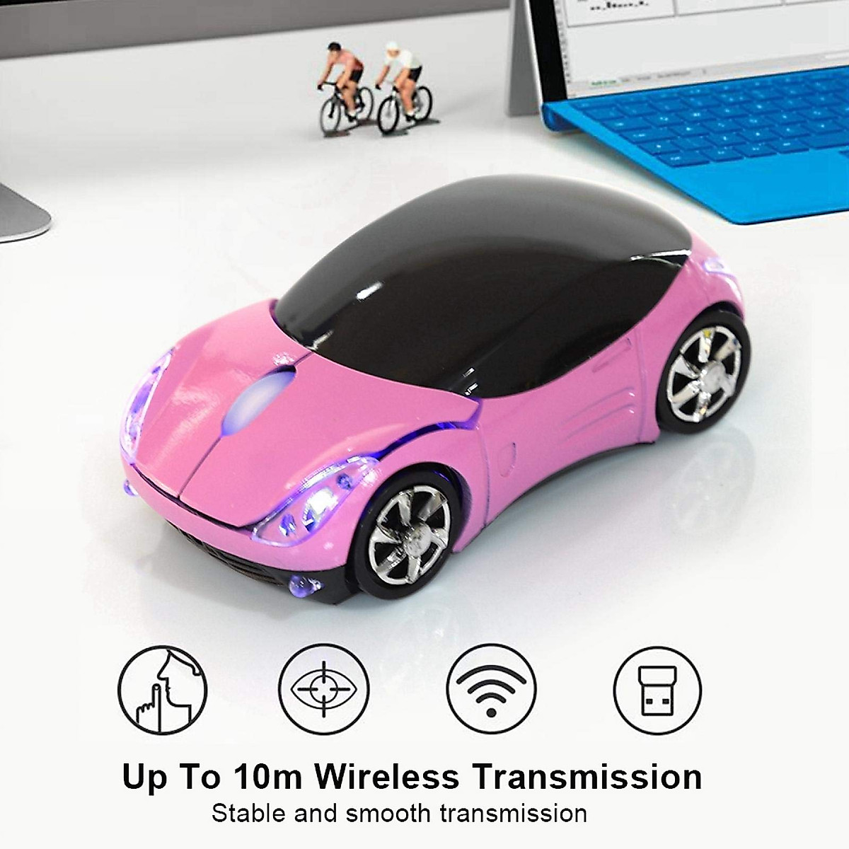 Lazmin112 2.4G Wireless Car Shape Optical Mouse, 2.4GHz Wireless Transmission Mice with USB Receiver,for iOS/ME/Windows PC/Tablet Gaming Office, 1600DPI, Plug Play(Pink)