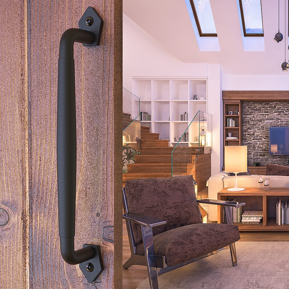 VivaLight 12 Inch Round Rustic Barn Door Handle - Solid Steel Black Pull for Sliding Doors, Gates, Garages, Sheds, Closets, Pantries - Durable & Stylish - Easy Install