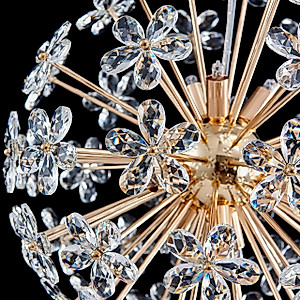 Shrine LIGHTING Dandelion Crystal Chandeliers, Modern Design, Firework Pendant Light Fixture for Living Space, H17'' x D17'', Adjustable Chains 59'', G9*9 Sockets, Brilliant Gold Finish Frame