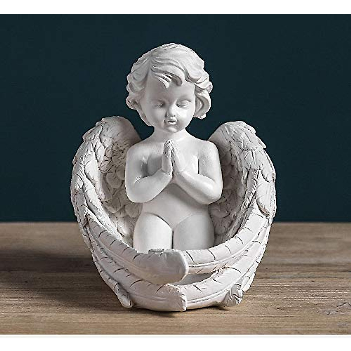 Kneeling Angel Tealight Holder, Prayer Cherub Angel Statue Votive Candle Holders, Home Garden Guardian Decorative Church Wings Angel Sculpture Memorial Statue, Sympathy Gift, White