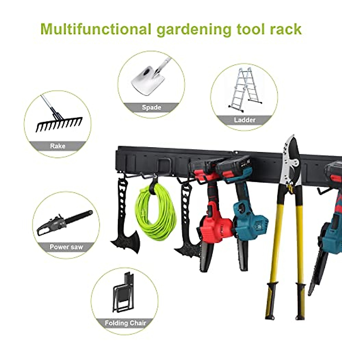 Garage Tool Storage Rack, Heavy Duty Garden Tool Holder Organizer Steel Hooks Wall Mounted Mop & Broom Storage Tool Rack with 7 Hooks Holds Garden Yard Tools,Christmas Gift for Men Dad