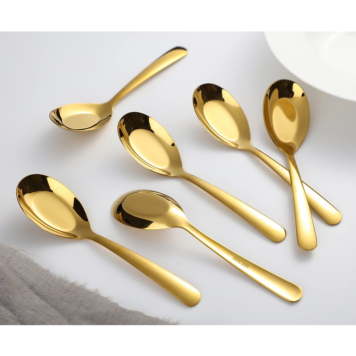 Soup Spoons Stainless Steel, Heavy-Weight Soup Spoons Set of 6, Chinese Soup Spoons Mirror Polished Ramen Spoons