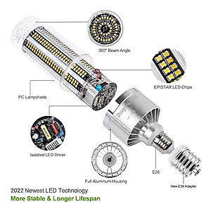 DragonLight 120W Commercial Grade Corn LED Light Bulb(400 Watt Metal Halide/HID/HPS Replacement) E26/E39 Large Mogul Base LED Lamp 5000K Daylight 14,400LM for High Bay Area Lighting