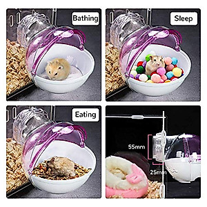 CHUQIANTONG Small Animal Bath House,Pet Toy Acrylic Hamster Bathroom Cage Toilet Bathtub Sand Bath Container Removable, Suitable for Chinchilla Syrian Hamster Gerbil (Pink)