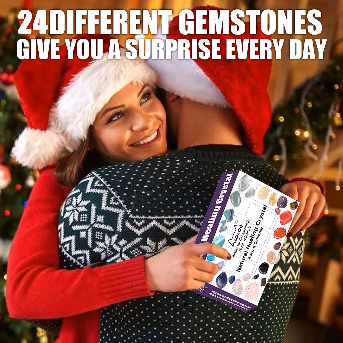 PAOSOD Healing Crystal Advent Calendar 2022 - 24 Pcs Christmas Novelty Toy Set - 2023 New Year 24 Days Countdown Board Game-Christmas Countdown Calendars for Christmas Home Garden Decoration