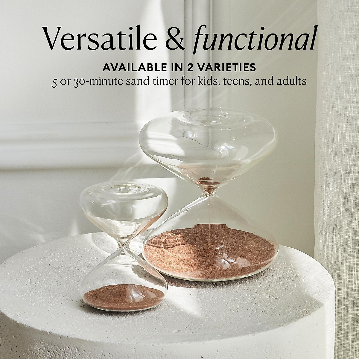 Mindful Focus 30-Minute Hourglass Sand Timer, Desk Timer for Productivity and Time Management, Minimalist Hourglass Timer, Hour Glasses Decorative Gifts, 3.3 (L) x 2.9 (W) inches - Intelligent Change