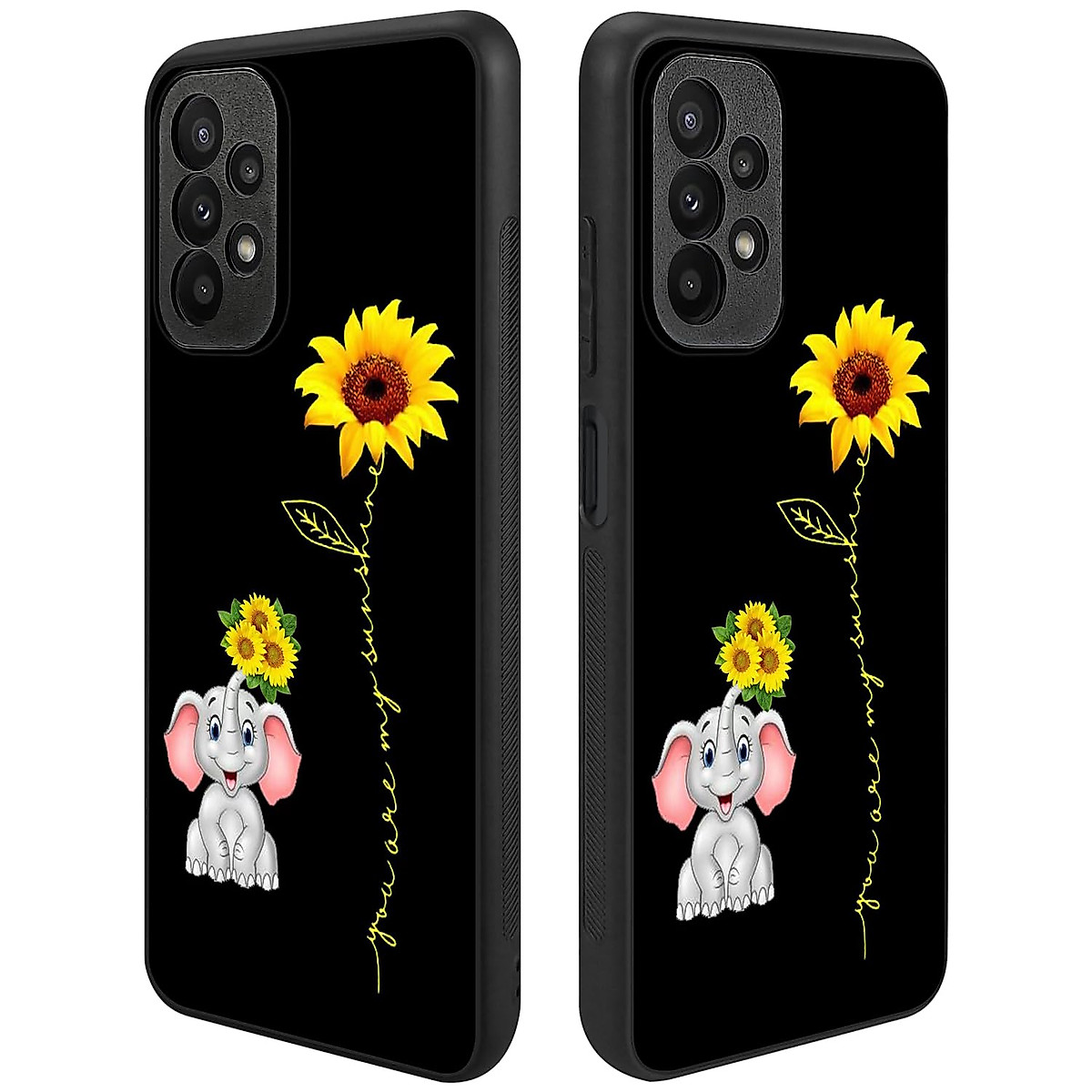 Tnarru Compatible with Samsung Galaxy A23 Case Sunflower and Elephant Pattern Hard PC Back and Soft TPU Sides Scratchproof Shockproof Protective Case for Samsung Galaxy A23 -Black