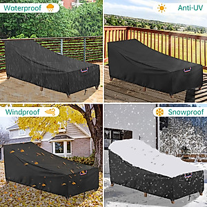 Outdoor Chaise Lounge Covers, Waterproof Patio Chaise Lounge Covers, Windproof Patio Furniture Cover with Air Vent for Poolside Beach, 2 Pack-68L x 30W x 30H inch