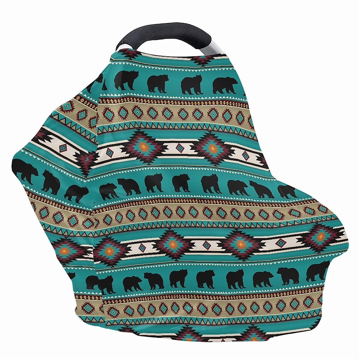 AFPANQZ Aztec Horses Retro Nursing Cover Breastfeeding Scarf Baby Car Seat Covers for Boys Girls Infant Carseat Canopy Stretchy Soft Breathable Cover Up for Stroller High Chair Turquoise Green