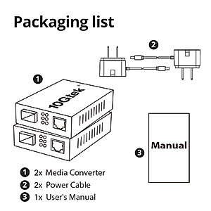 10Gtek Gigabit Ethernet Media Converter, Open SFP Fiber to Ethernet RJ45 Converter for 10/100/1000Base-Tx to SFP(SFP Slot Without Module), UL Certified, Pack of 2