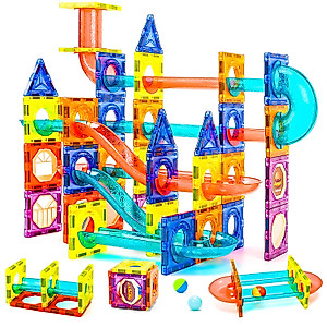 Lekebaby Magnetic Tiles Marble Run Race Track Magnet Building Block for Kids 110 Pieces STEM Learning Construction Toys Gifts for Boys Girls Age 3 and Up