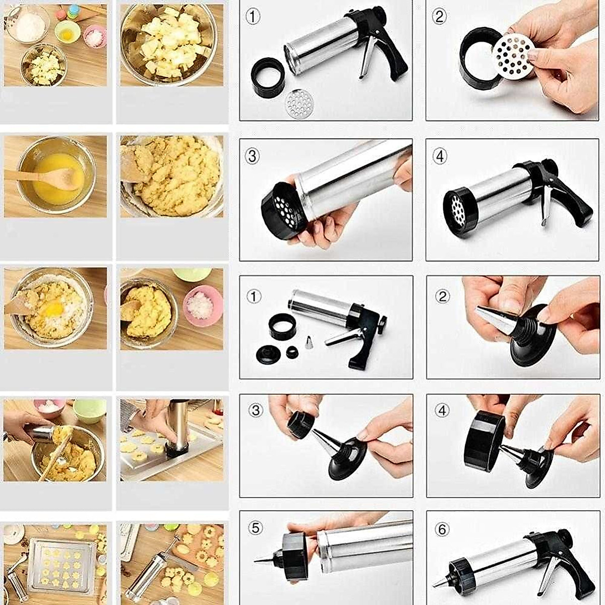 Cookie Press Cookie Press Gun Kit Stainless Steel Cookie Press Gun 13 Cookie Mold Discs 8 Piping Nozzles Cookie Press Christmas Party Fest Decoration DIY Biscuits Cake Decorating Icing Tool