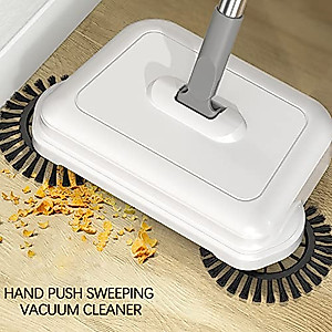 MIS1950s Hand Push Sweeper, Home Sweeping Mopping Machine Vacuum Cleaner Natural Sweep Carpet and Floor Sweeper with Dual Rotating System and 2 Corner Edge Brushes Cleaning Sweeper Tool