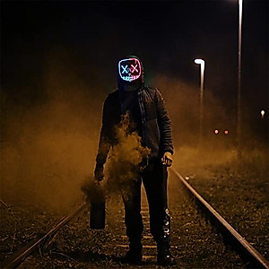 Wlevzzor Halloween LED Scary Mask Cosplay Costume Light up Purge Mask EL Wire Mask for Festival Party Halloween Gifts LED Mask (Ice Blue+Pink)