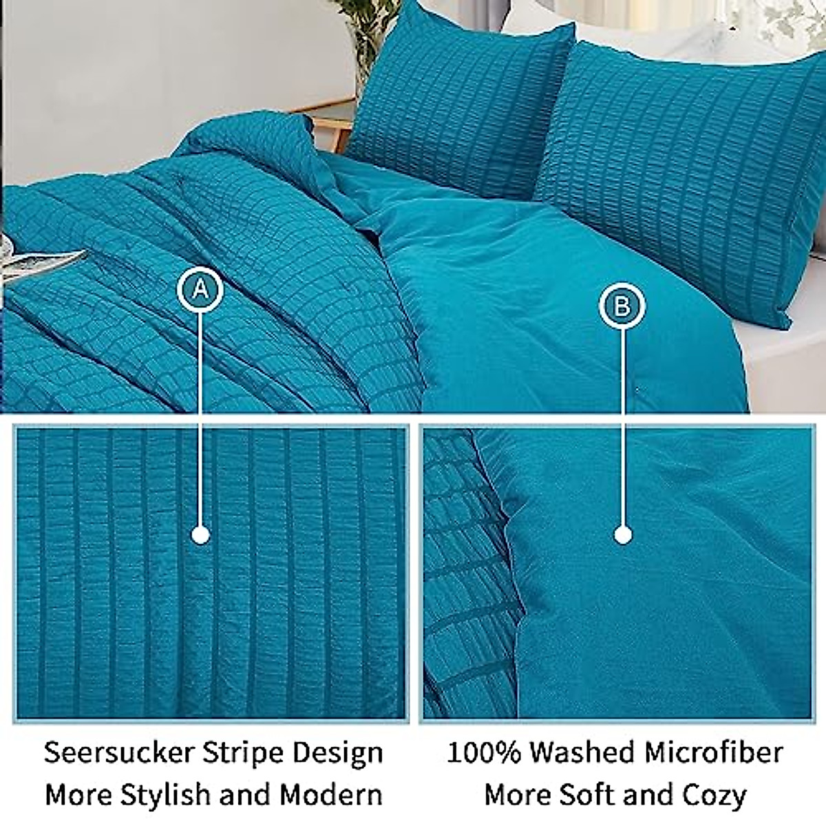 AveLom Teal Seersucker California King Comforter Set (104x96 inches), 3 Pieces-100% Soft Washed Microfiber Lightweight Comforter with 2 Pillowcases, All Season Down Alternative Bedding Set