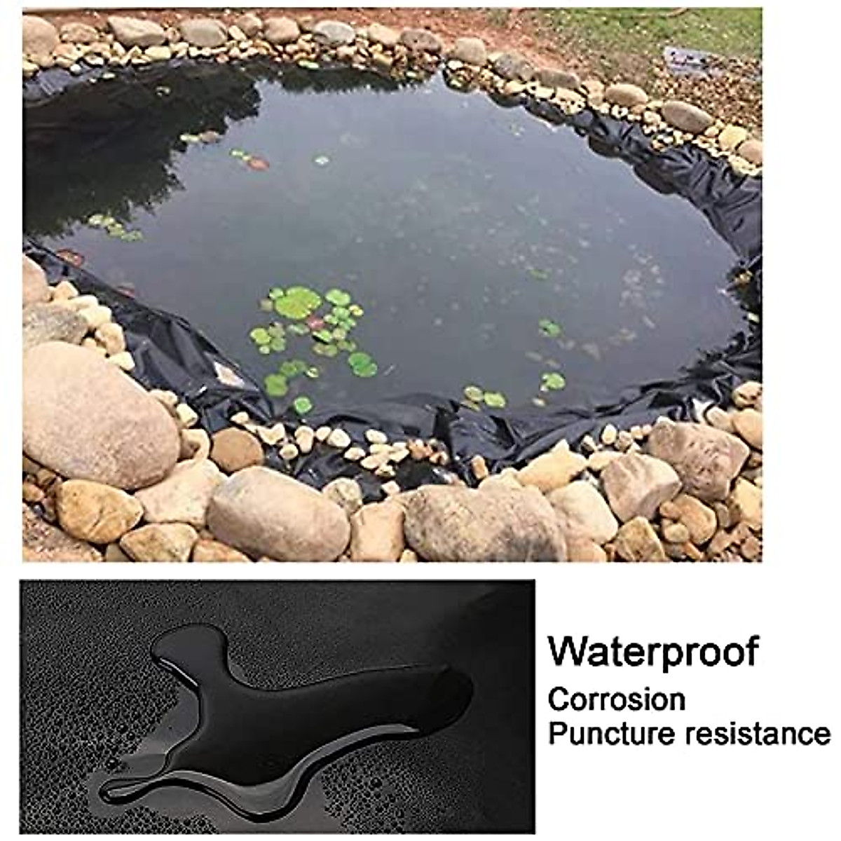 Warooma Pond Liner Black Garden Pond Liner PVC, Pond Liner Garden Pool Membrane, for Garden Pond Strength, UV-Resistant, Tear-Proof Environmentally Friendly