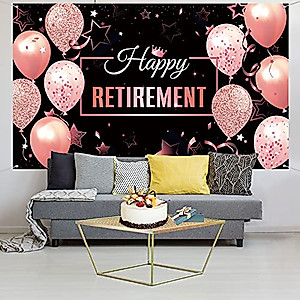 Happy Retirement Party Decorations, Extra Large Fabric Happy Retirement Sign Banner Photo Booth Backdrop Background with Rope for Retirement Party Favor (Black and Rose Pink,72.8 x 43.3 inch)