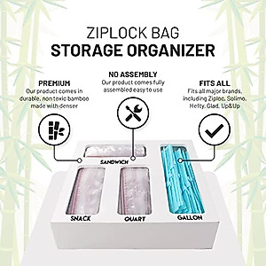 Ziplock Bag Storage Organizer - Bamboo Baggie Organizer for Drawer - Kitchen Organization and Storage - Compatible with Gallon, Quart, Sandwich, and Snack by STSH Products (White)