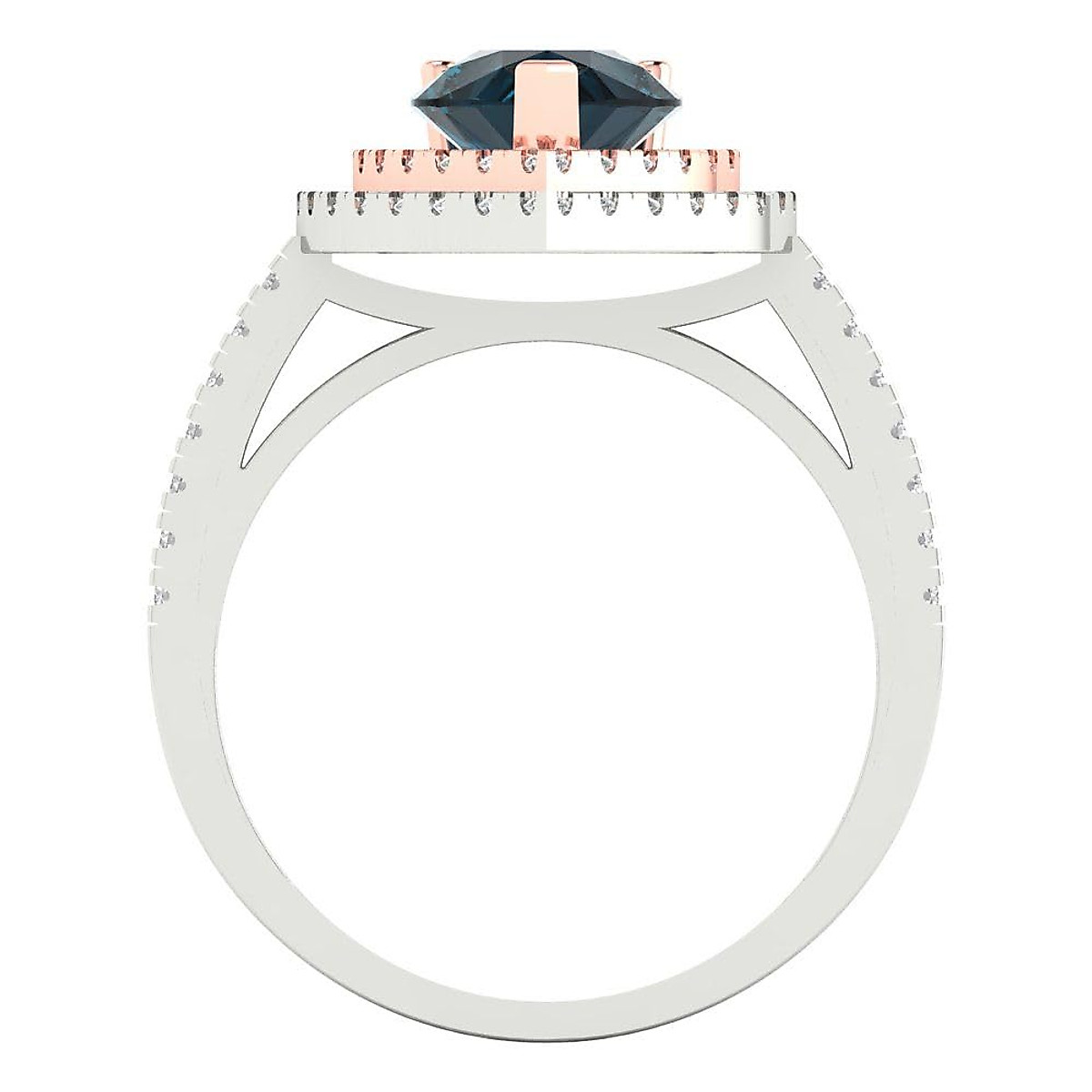 Clara Pucci 2.63ct Pear Cut Double Halo Solitaire with Accent Natural London Blue Topaz gemstone designer Modern Ring 14k 2 tone Gold