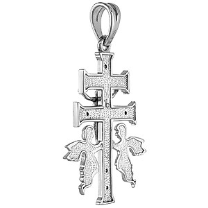 1 1/4 inch Sterling Silver Cubic Zirconia Cross of Caravaca Pendant for Men and Women Rhodium Finish
