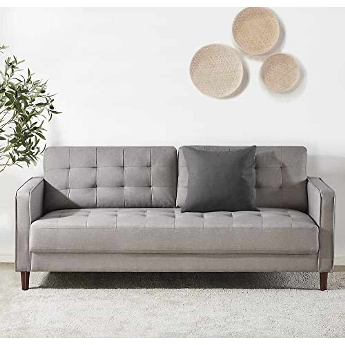 ZINUS Benton Sofa Couch / Grid Tufted Cushions / Easy, Tool-Free Assembly, Stone Grey