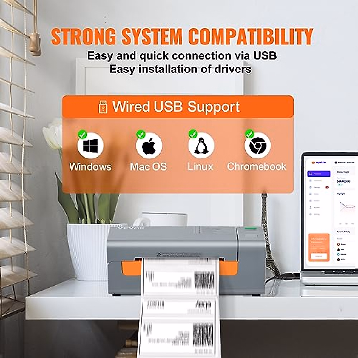 VEVOR Thermal Label Printer, 4x6 Label Printer for Width of 1.57" - 4.25" Labels, w/Auto Label Recognition & Japanese Rohm Printer Head, Compatible w/USPS, Amazon, Ebay, Etsy, UPS etc