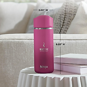 Ninja, Travel Mug, Sip Perfect 16oz, Brings Hot Drinks to Sippable Temperature in Minutes, Stainless Steel, Leak Proof, Dishwasher Safe, Metal, Insulated Tumbler, Fuchsia Pink, DW1603BP