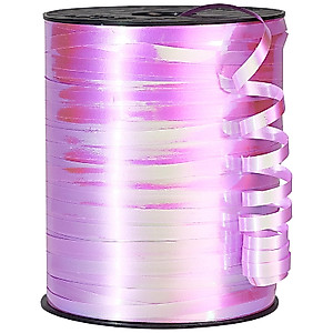 PartyWoo Pink Ribbon, 500 Yard Curling Ribbon for Crafts, Balloon Ribbon, Iridescent Color Ribbon for Gift Wrapping, Crimped Ribbon, Holographic Ribbon for Balloon String, Florist Flower (1 Roll)