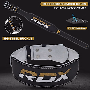 RDX Weight Lifting Belt Gym Fitness, Cowhide Leather, 4” 6” Padded Lumbar Back Support, 10 Adjustable Holes, Weightlifting Powerlifting Bodybuilding Deadlift Squat Workout Strength Training, Men Women