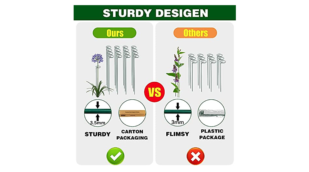 Thealyn 12 Pack 16-Inch Metal Plant Support Stakes for Flowers & Vegetables