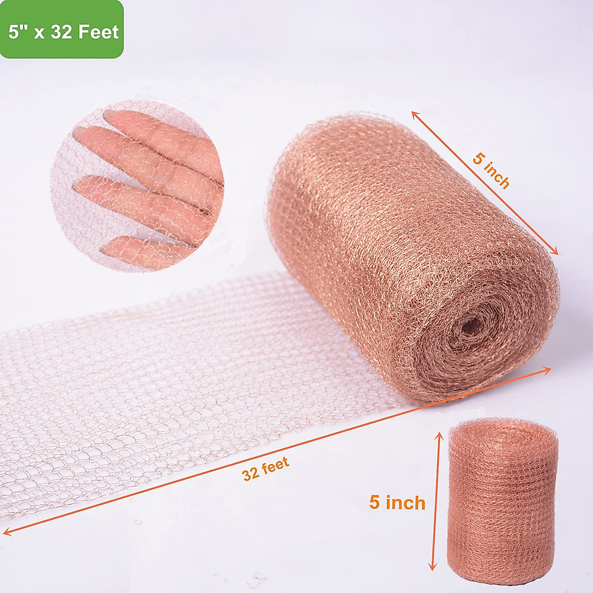 YAGJIA Copper Mesh Rodent Control, 5 in x 32 ft Pure Copper Wire Mesh, Rustproof Copper Mesh Roll, Double Layer Rodent Mesh Barrier for Hole Blocking
