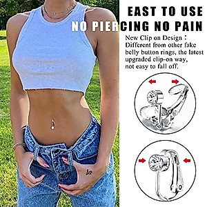 FINREZIO 10PCS Fake Belly Ring for Women Stainless Steel Clip on Belly Button Rings Dangle Navel Rings CZ Opal Evil Eye Moon Butterfly Non Piercing Fake Belly Piercing Jewelry