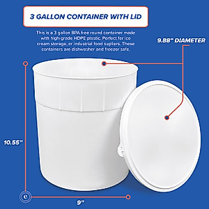 ePackageSupply 3 Gallon Ice Cream Container with Lid - Freezer Safe Storage Container, Round Plastic Container with Lid, BPA Free (1 Count)