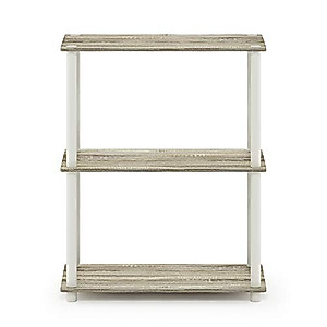 Furinno Turn-N-Tube 3-Tier Compact Multipurpose Shelf Display Rack, Sonoma Oak/White