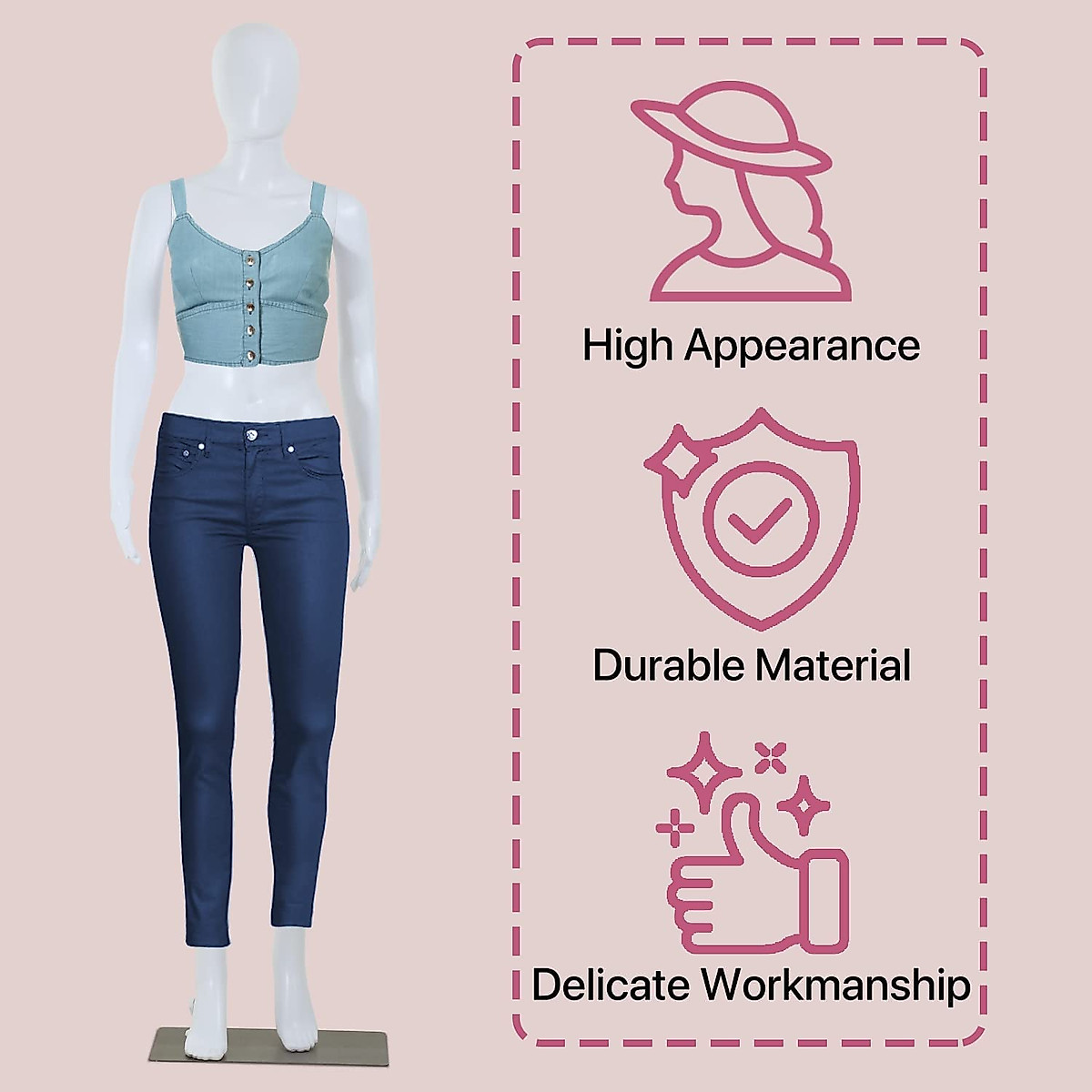 Female Mannequin Full Body 69" High Adjustable Realistic Manikin Torso with Metal Base for Display Women, Plastic Head Turns Poseable Mannequin Stand, White