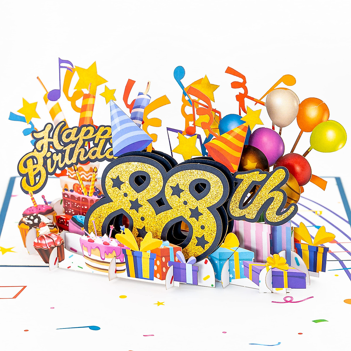 iGifts And Cards Happy 88th Blue Birthday 3D Pop Up Greeting Card – Awesome 88 Birthday Card For Man, Woman, Happy Eighty Eight Birthday Gift For Dad, Mom, Husband, Wife, 5" X 7"