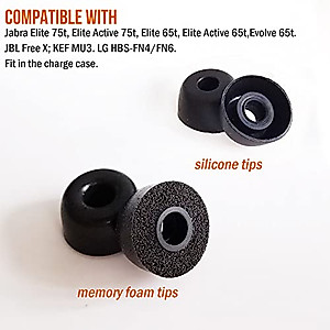 12pcs Eartips Fit for Jabra Elite 65t 75t Elite Active 65t 75t,LG HBS FN4 FN6 Memory Foam Eartip Silicone Earpad by TENNMAK