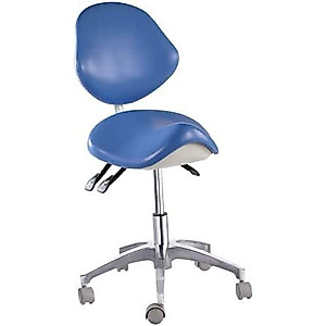 DOC.ROYAL Dental Saddle Chair Doctor's Stool PU Leather Medical Mobile Chair Two-Way Adjustment (Blue)
