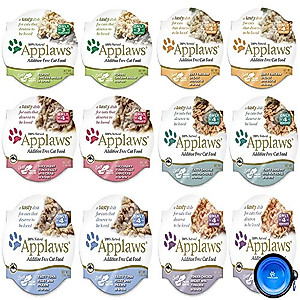 Applaws Cat Food in Broth Pots Variety Bundle Pack - 6 Flavors - 2.12 Ounces Each (12 Total) W/Hotspot Pets Collapsible Bowl