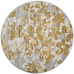 SAFAVIEH Evoke Collection 6'7" Round Grey / Gold EVK236P Floral Non-Shedding Dining Room Entryway Foyer Living Room Bedroom Area Rug