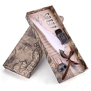 Ciglow European Retro Pen Gift Box Set,Calligraphy Dip Quill Pen Sealed Set with 5 Nibs Empty Ink Bottle Writing Pen,Suitable for Christmas,Valentine'S Day and Other Holiday Gifts