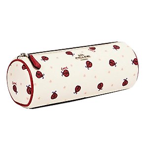 Coach WOMENS MAKEUP BRUSH HOLDER IN CANVAS LEATHER (Chalk/Red Multi)